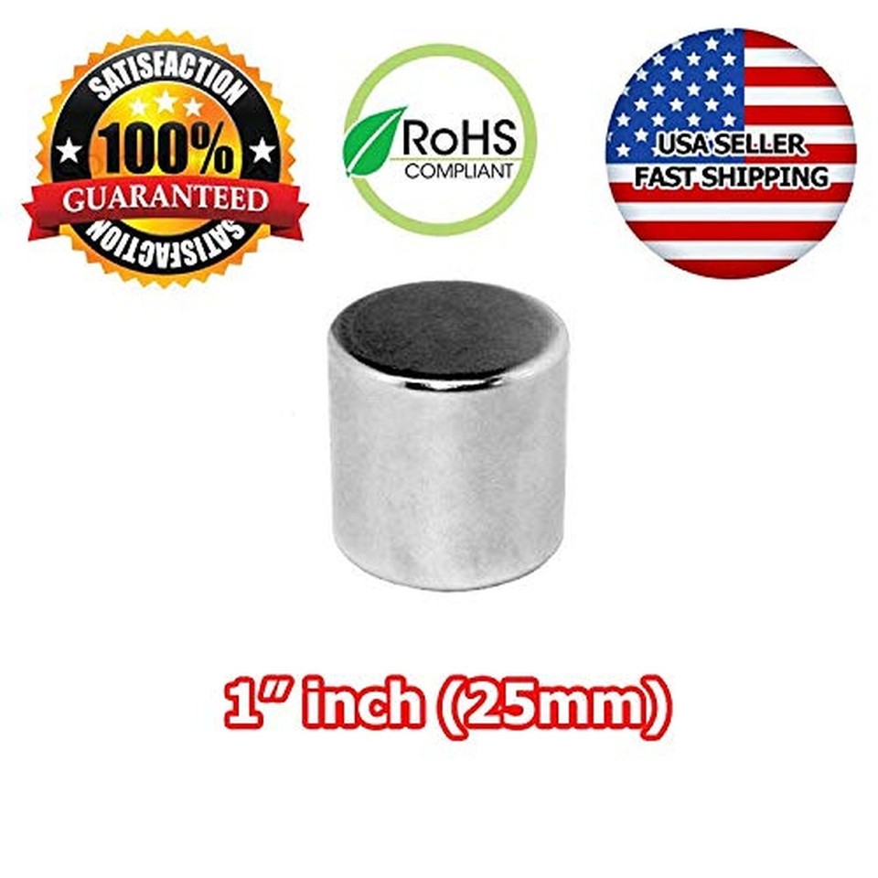 Round Cylinder Neodymium Magnet 1 inch 25mm - Strong Magnetic Holder ...