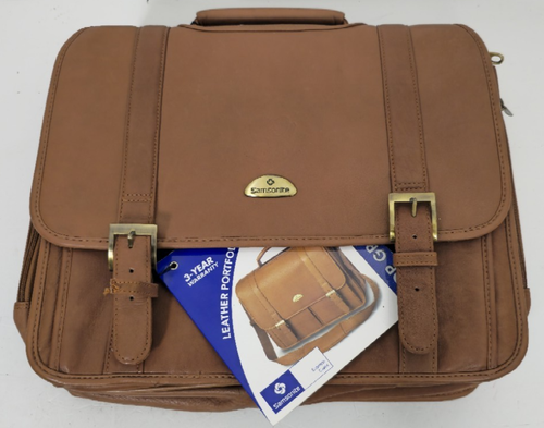 Samsonite Brown Tan Top Grain Leather Portfolio Briefcase Bag ...