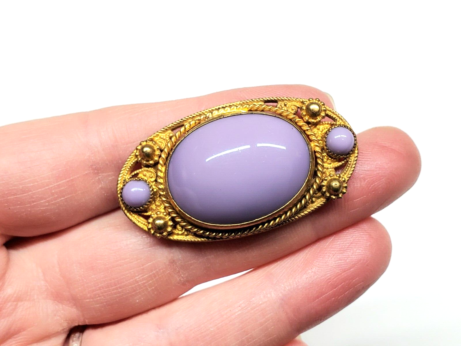 Vintage Czech Lavender Glass Purple Filigree Brass Etruscan Revival ...