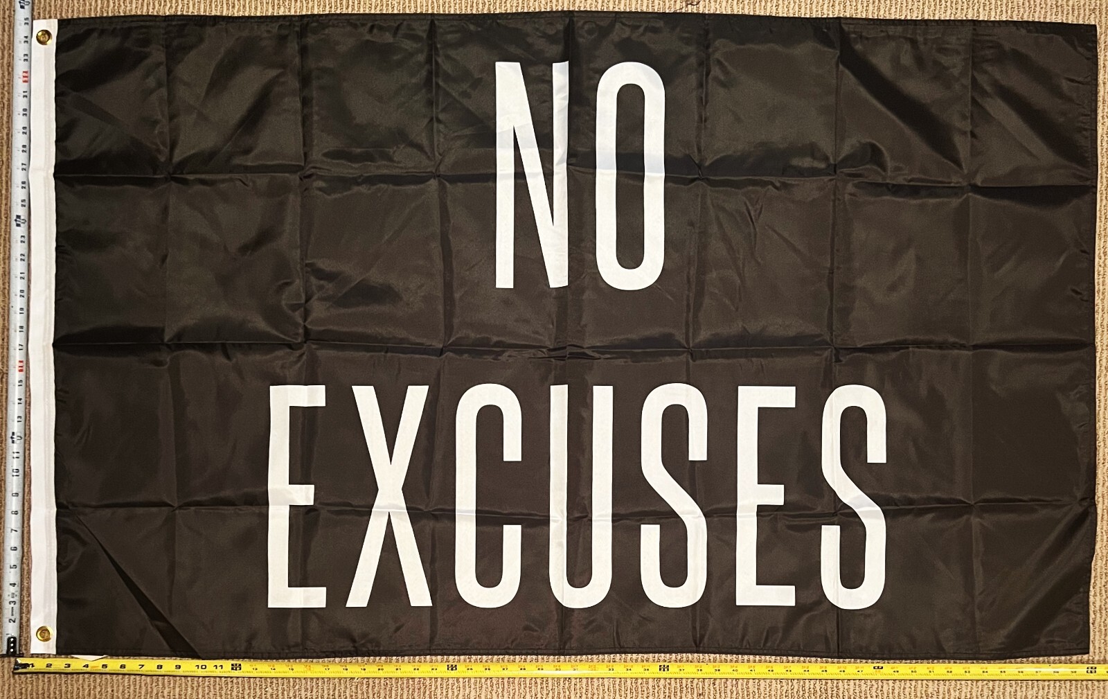 Motivational Flag FREE SHIPPING No Excuses Work Hard Gym Dorm Beer Sign ...