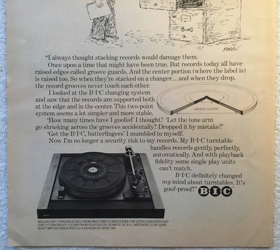 1977 BIC Turntable Record Player Print Ad B•I•C Turntables Are Goof ...