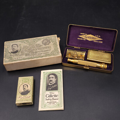 1920's Gillette Gold Pocket Edition Basket Weave Case w/ Original Box ...