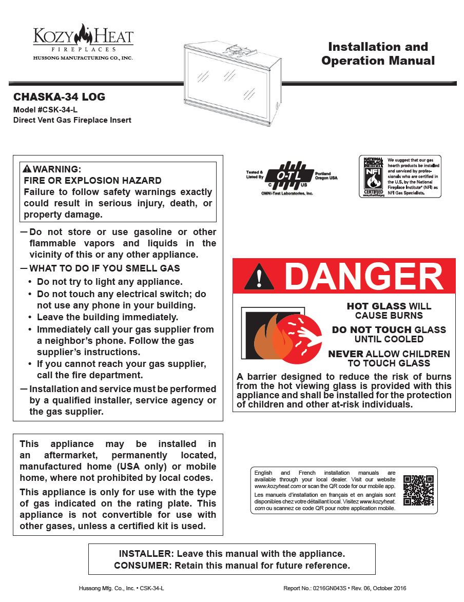 Kozy Heat Chaska-34 LOG CSK-34-L Direct Vent Gas Fireplace Insert | eBay
