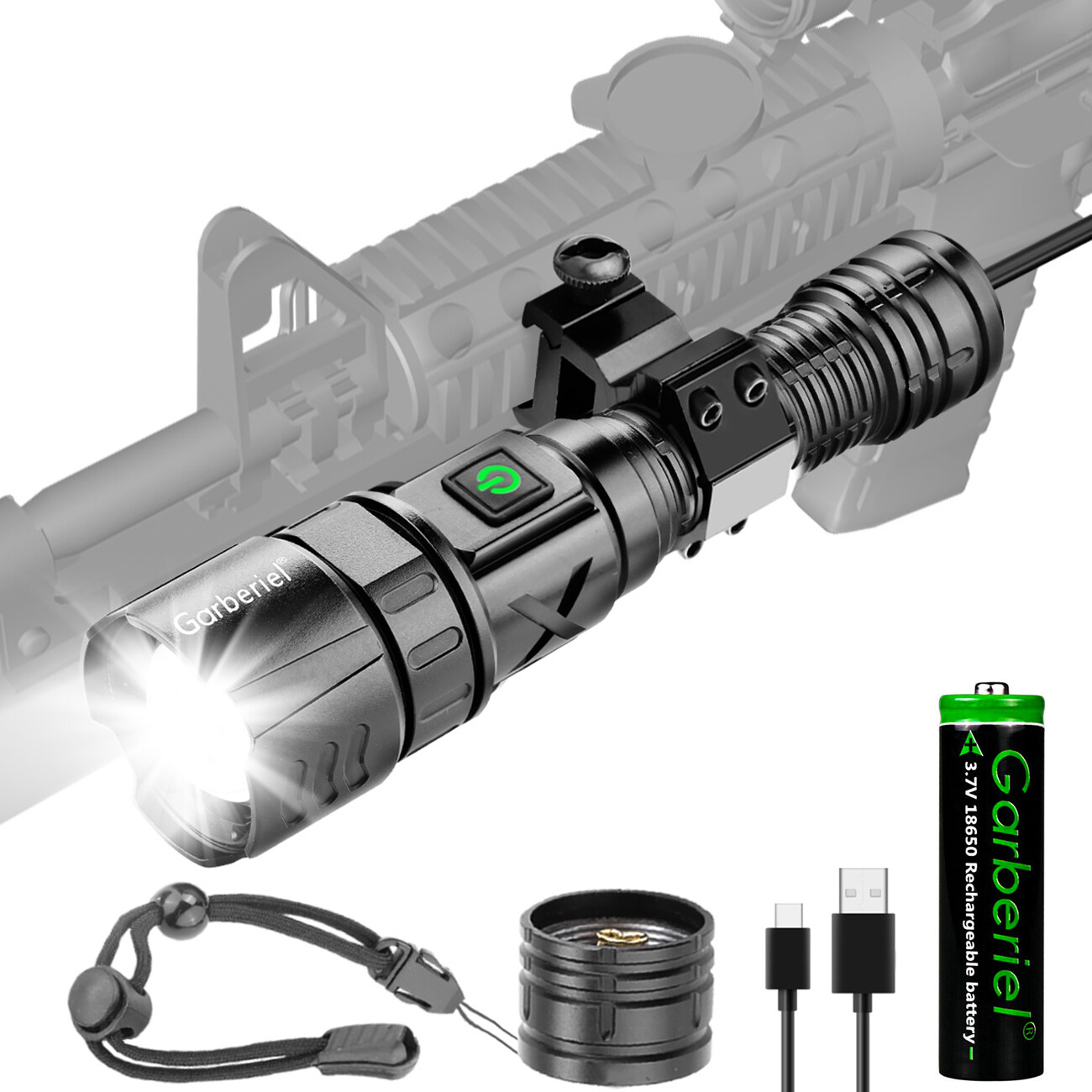 USB Rechargeable Tactical LED Flashlight Gun Weapon Light Picatinny ...