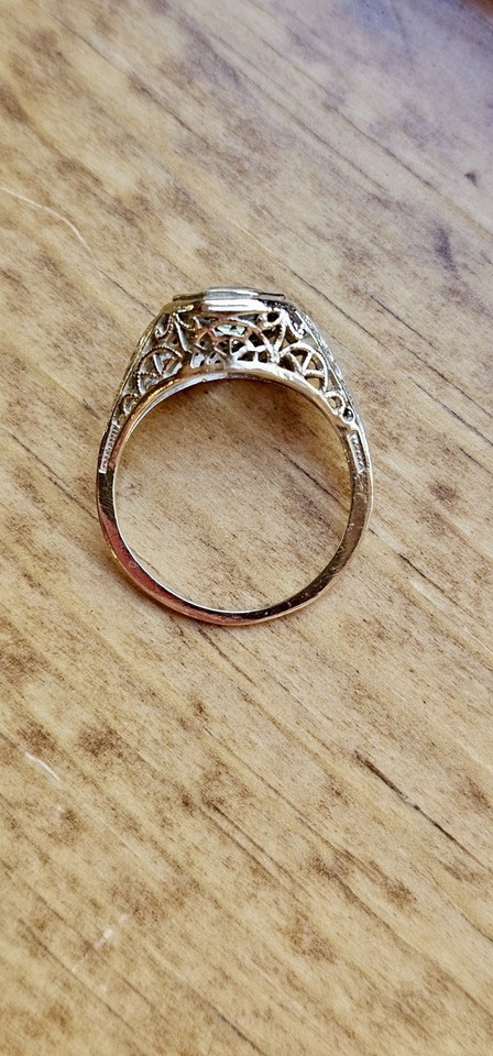 Vintage Art Deco 18k White Gold Aquamarine Filigree Ring Octagonal ...
