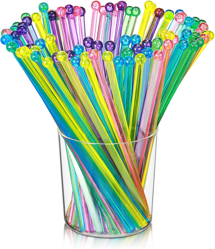 100 Pieces Disposable Plastic round Top Crystal Swizzle Sticks ...