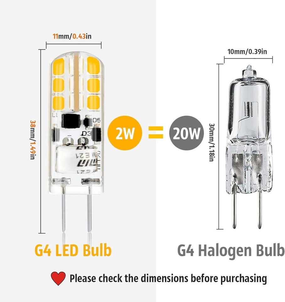 YUIIP G4 LED Bulb 2W, 12V JC Bi Pin Bulb, 20W Halogen Replacement ...