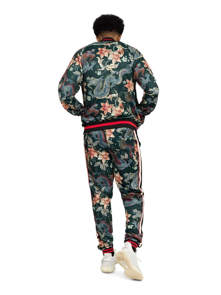 Men's Dragon Floral Tracksuit Jogging Set Pant &Jacket Sweatsuit S~5XL ...