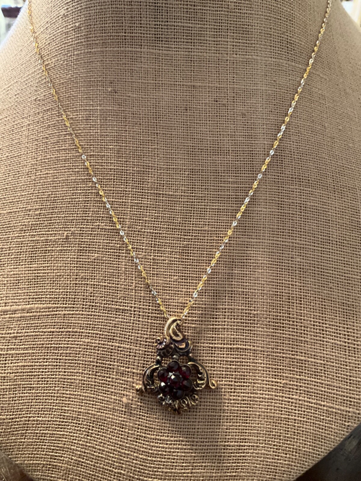 Antique Victorian 10K Gold Flat Cut Garnet Scrolly Fancy Pendant 14K ...