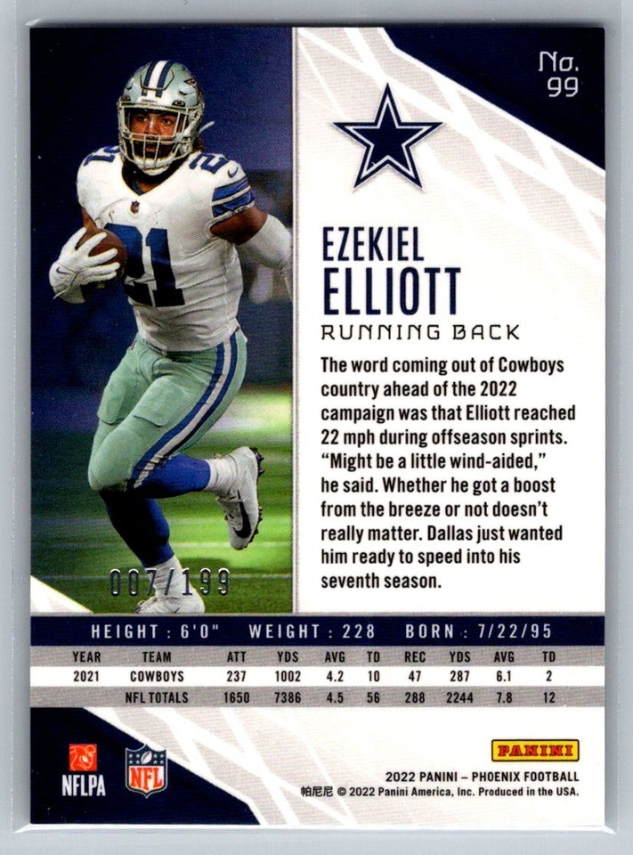 2022 Panini Phoenix #99 Ezekiel Elliott Pink 007/199 COWBOYS | eBay