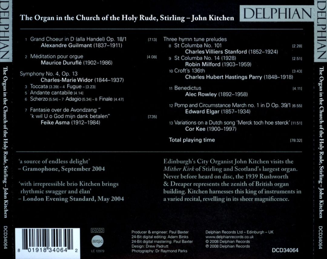 JOHN KITCHEN ORGAN IN THE CHURCH OF THE HOLY RUDE, STIRLING NEW CD ...