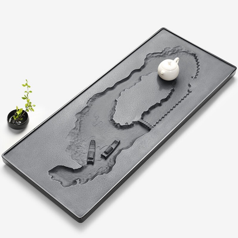 hand carved tea tray boat design Zen style water draining outlet black ...