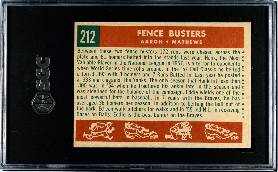 1959 Topps Baseball Fence Busters Hank Aaron and Eddie Mathews #212 SGC ...