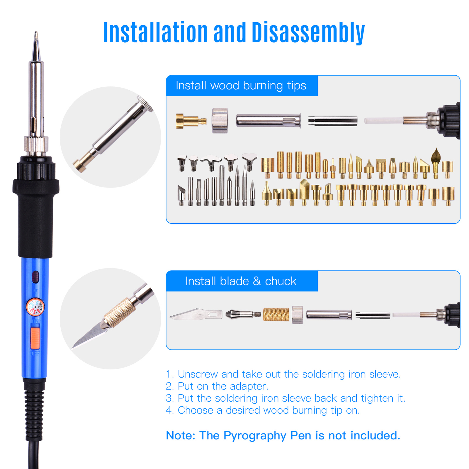 57pcs Wood Burning Pen Tips Set Woodburning Tool Accessories with ...