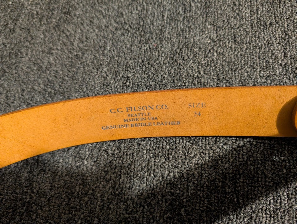 Filson 1 1/2" Leather Belt SIZE 34 - 11063202 MADE IN USA Tan Brass ...