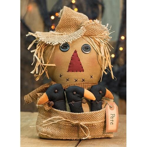 New Primitive Halloween Fall SCARECROW DOLL WITH CROWS Sitting Stump ...