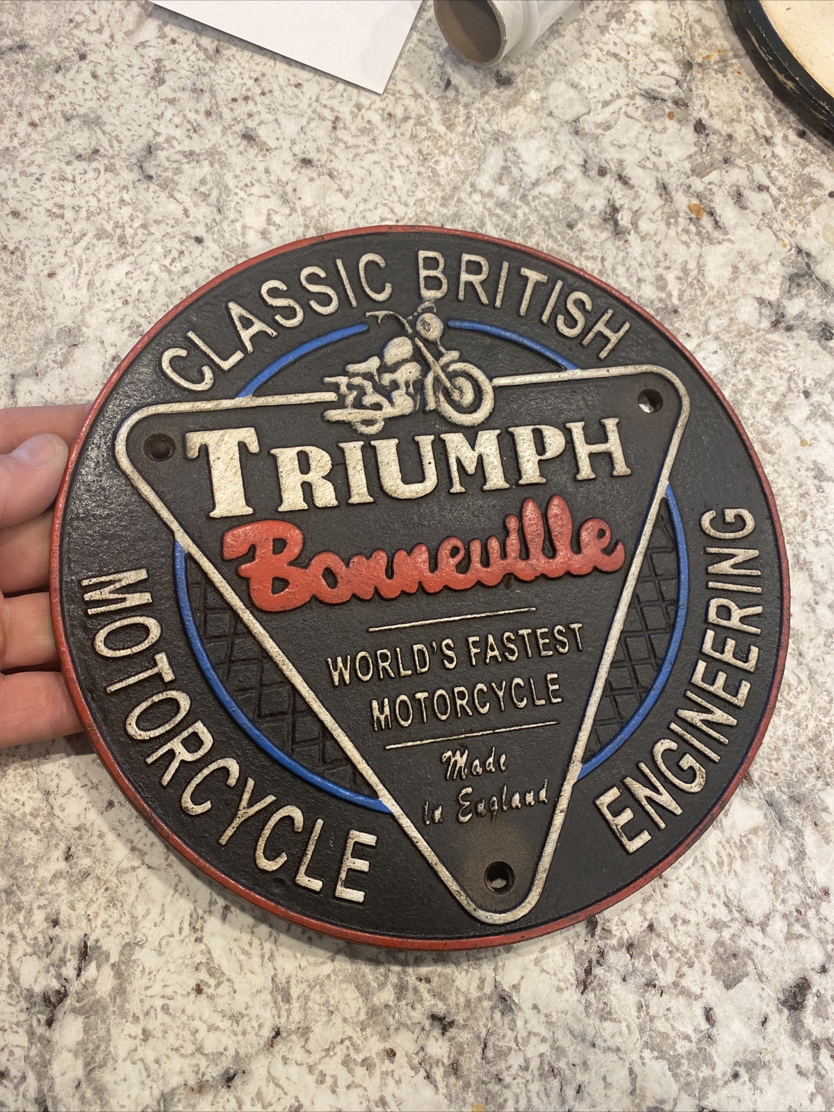 Triumph Motorcycle Sign Cast Iron Plaque Fatboy Rider Collector Patina ...