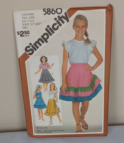 1982 Simplicity Sewing Pattern 5860 Girls Sz 7 & 8 Flounced Bias Skirt ...