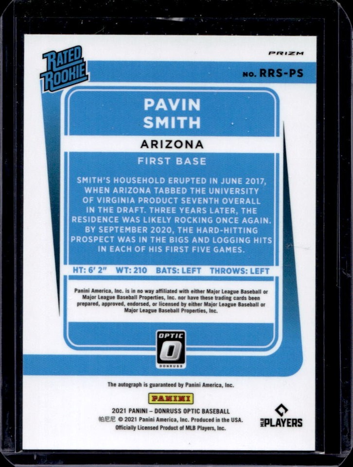 Pavin Smith Rookie Auto Holo 2021 Panini Prizm Baseball Card ...