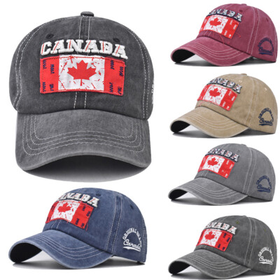 Canada Flag Embroidery Hat Mens Washed Cotton Baseball Cap Retro Dad ...