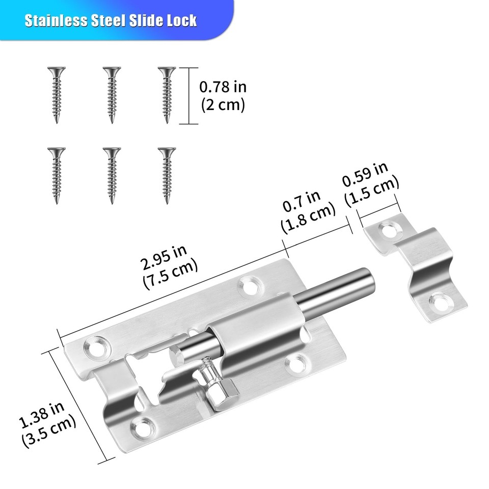 2 Pack Slide Lock, 3 Inch Barrel Bolt Latch, Premium Door Bolt Lock ...