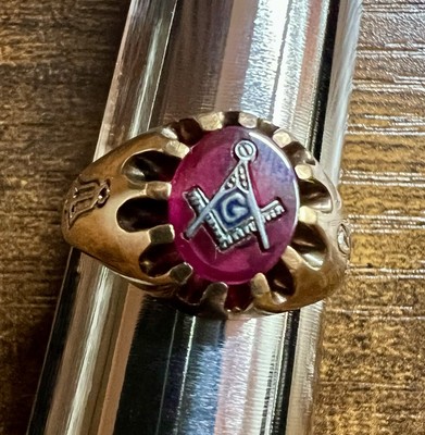 Vintage 10K Masonic-Freemason Yellow Gold Red Stone Size 11 1/2 | eBay