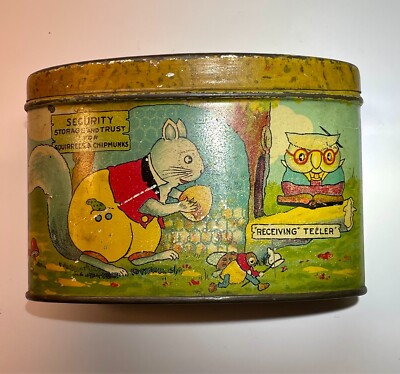 Vintage Security Storage and Trust Tin Bank - Squirrels & Chipmunks - Antique | eBay