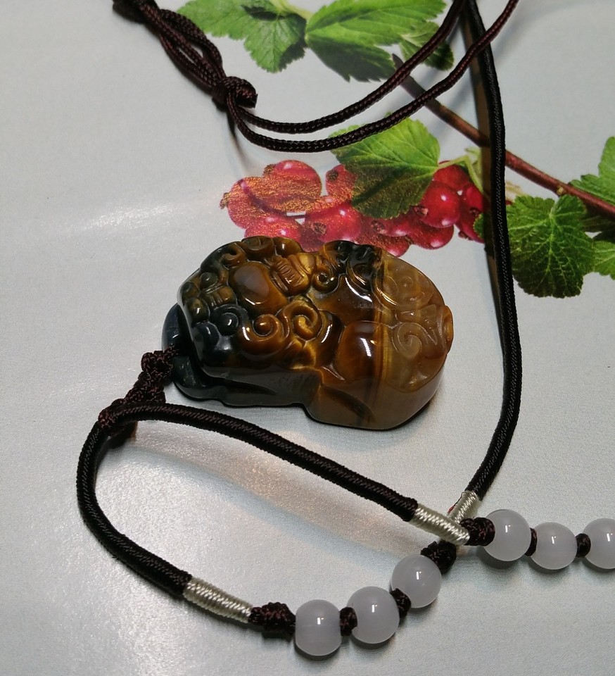 Feng Shui yellow Tiger eye Pi Yao /Xiu/Xie Necklace Pendant amulet for ...