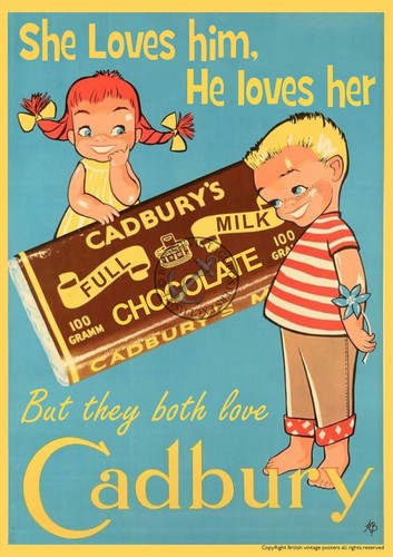 Vintage Poster Cadburys Chocolate Advert 1960s Retro Turquoise ART ...