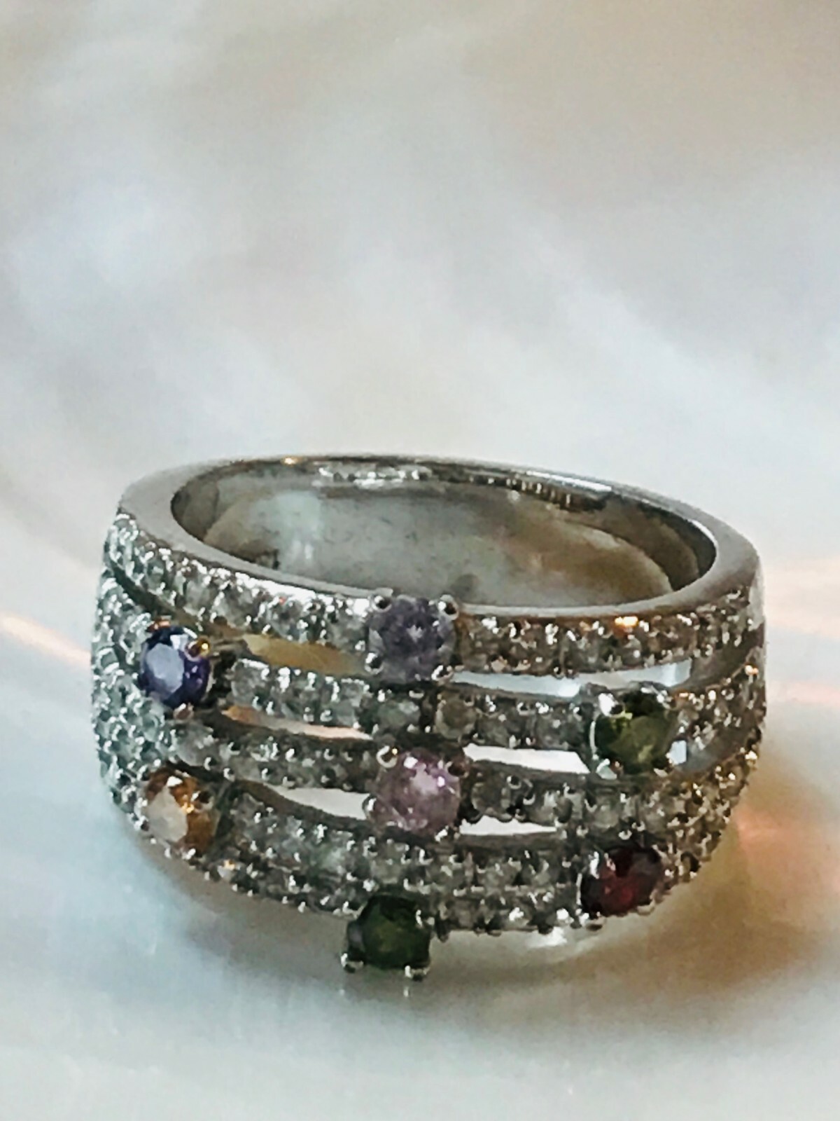 Estate Wide Clear Rhinestone Split Band with Colorful Rhinestone ...