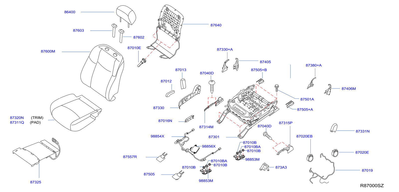 Nissan/INFINITI 87019-3TA3A Harness Seat. (Right, Front). | eBay