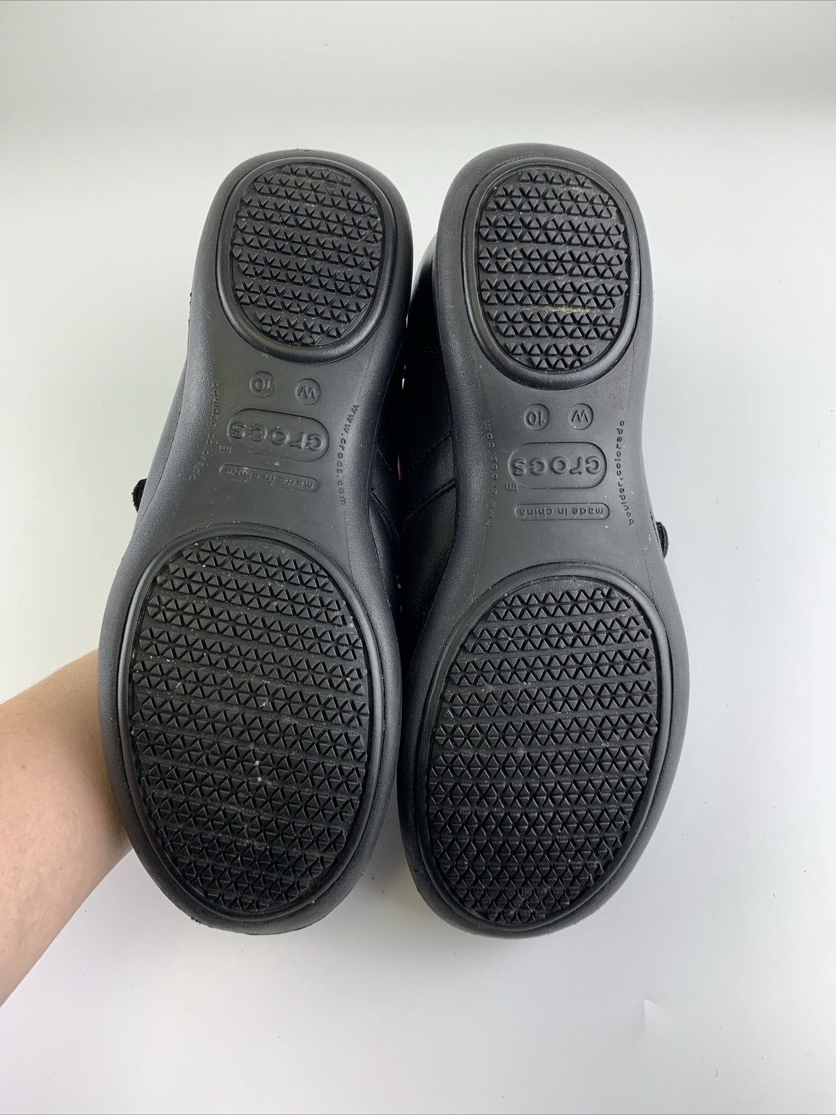 CROCS Saffron Black Leather Mary Jane Hook Loop Flat … - Gem