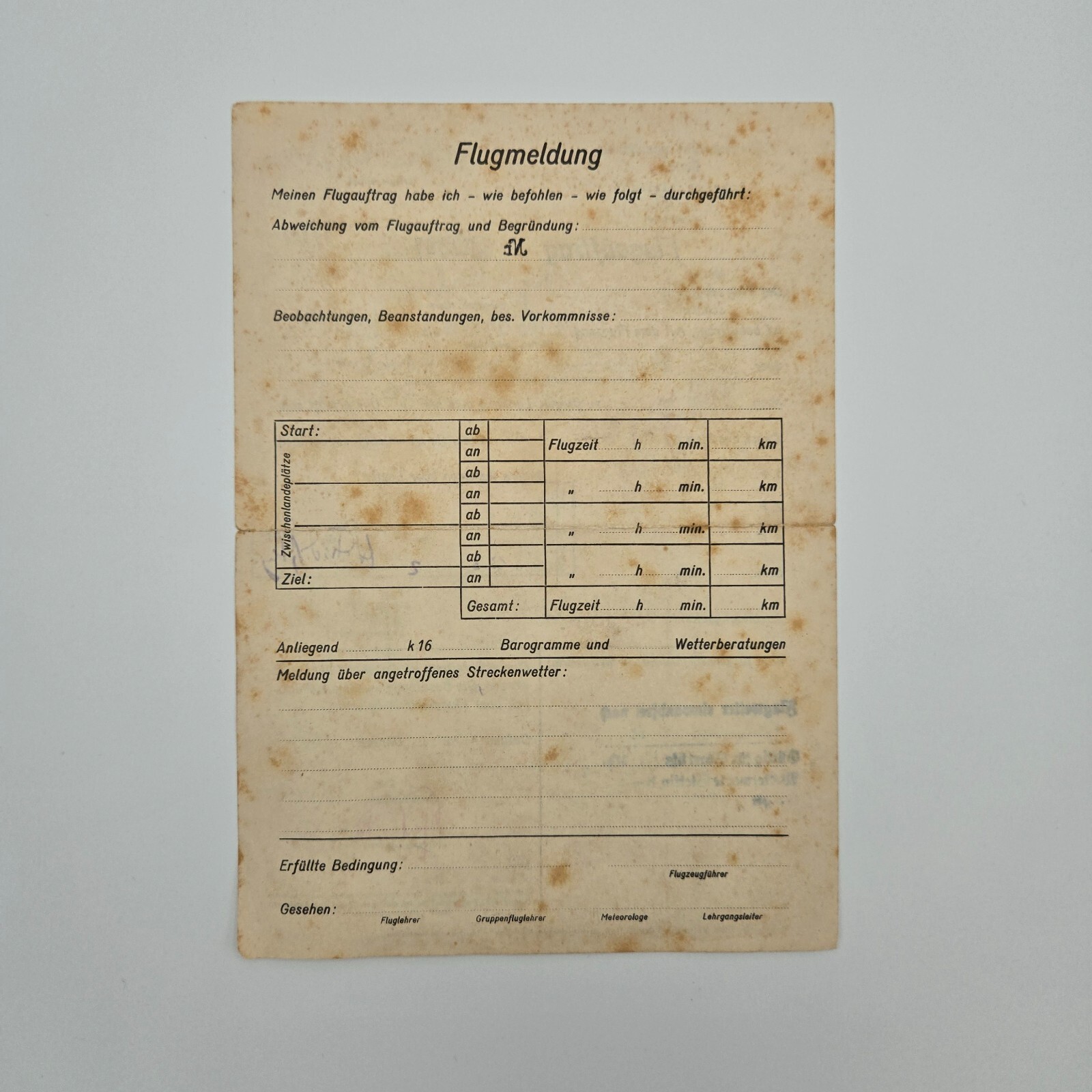 Original WW2 WWII German Luftwaffe pilot flight plan document airport ...