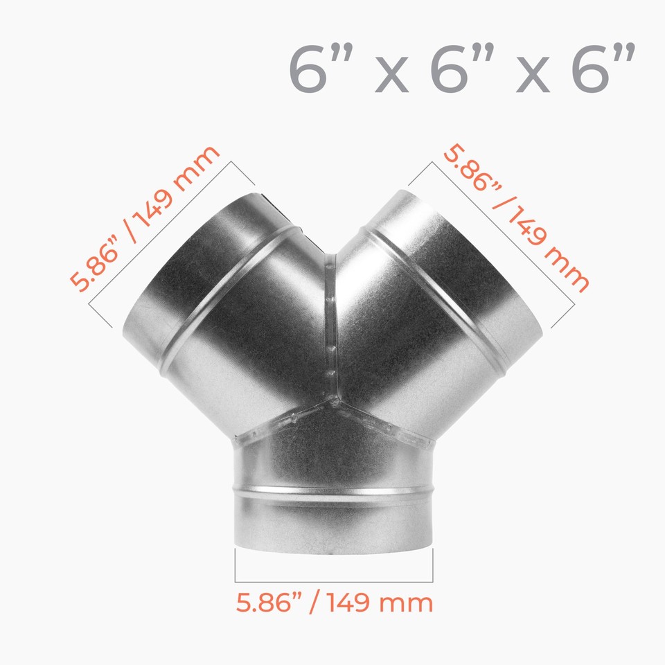 45 Degree 6 x 6 x 6 Inch Y Shape Duct Splitter Galvanized Steel 3 Way ...