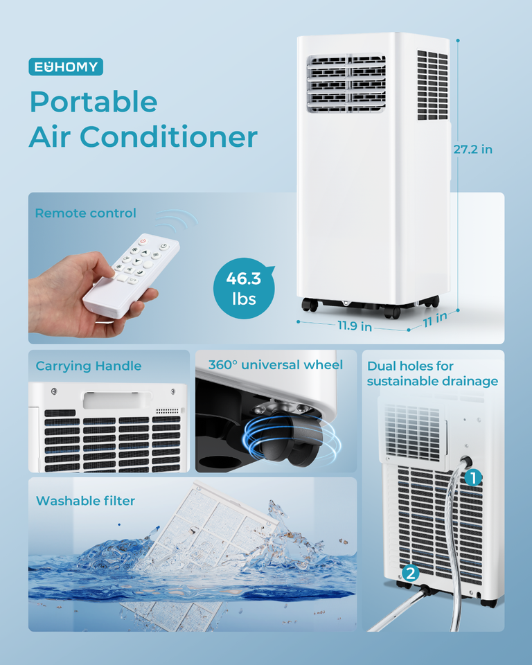 Portable Air Conditioner 7000 BTU,3-In-1 Cooling AC-Dehumidifier,Fan ...