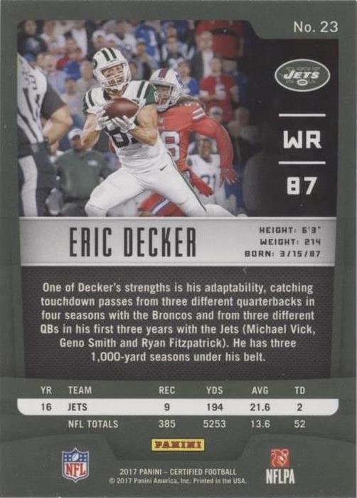 2017 Panini Certified Eric Decker #23 for sale | eBay