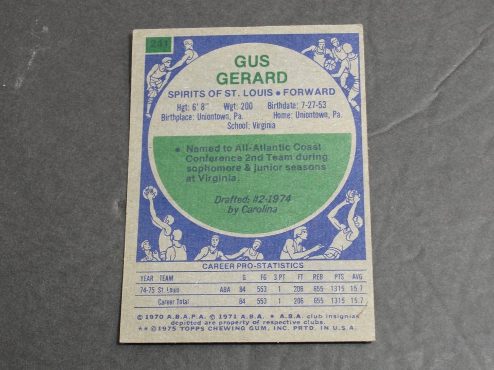 1975-76 TOPPS GUS GERARD SPIRITS OF ST. LOUIS #241 | eBay