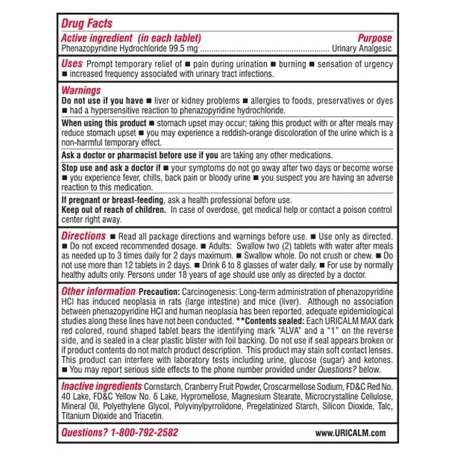 96 Count (4x 24) URICALM Max Strength Urinary Pain UTI symptoms Relief ...