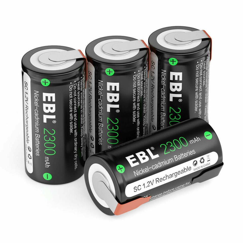 EBL SC Sub-C NiCd Rechargeable Batteries 2300mAh Tap Cell Power Tool ...