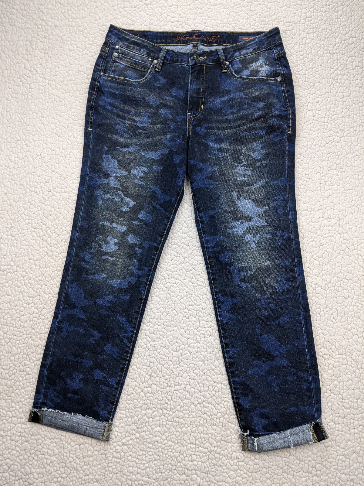 Jag Mid Rise Slim Ankle Womens 12 Camo Blue Jeans Rolled Distressed | eBay