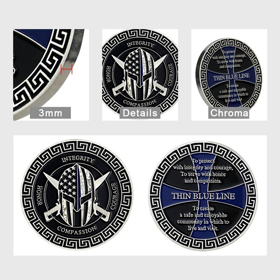Spartan Warrior Challenge Coin, Law Enforcement Police Medal Thin Blue ...