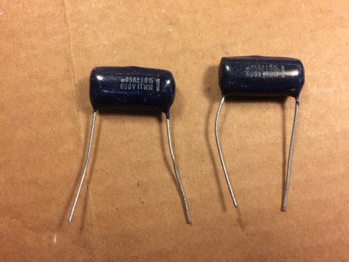 2 NOS Vintage ITW Navy Blue Drop .056 uf 600v Capacitors .05 Guitar ...
