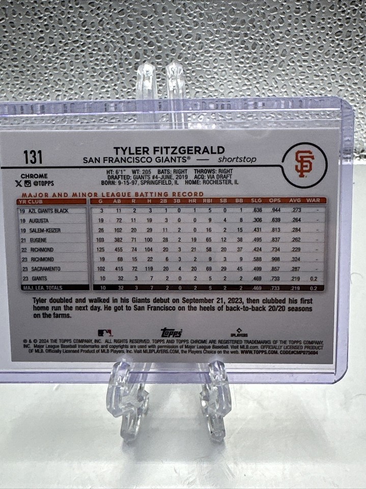 2024 Topps Chrome Tyler Fitzgerald -RAYWAVE REFRACTOR SP- Rookie Card ...