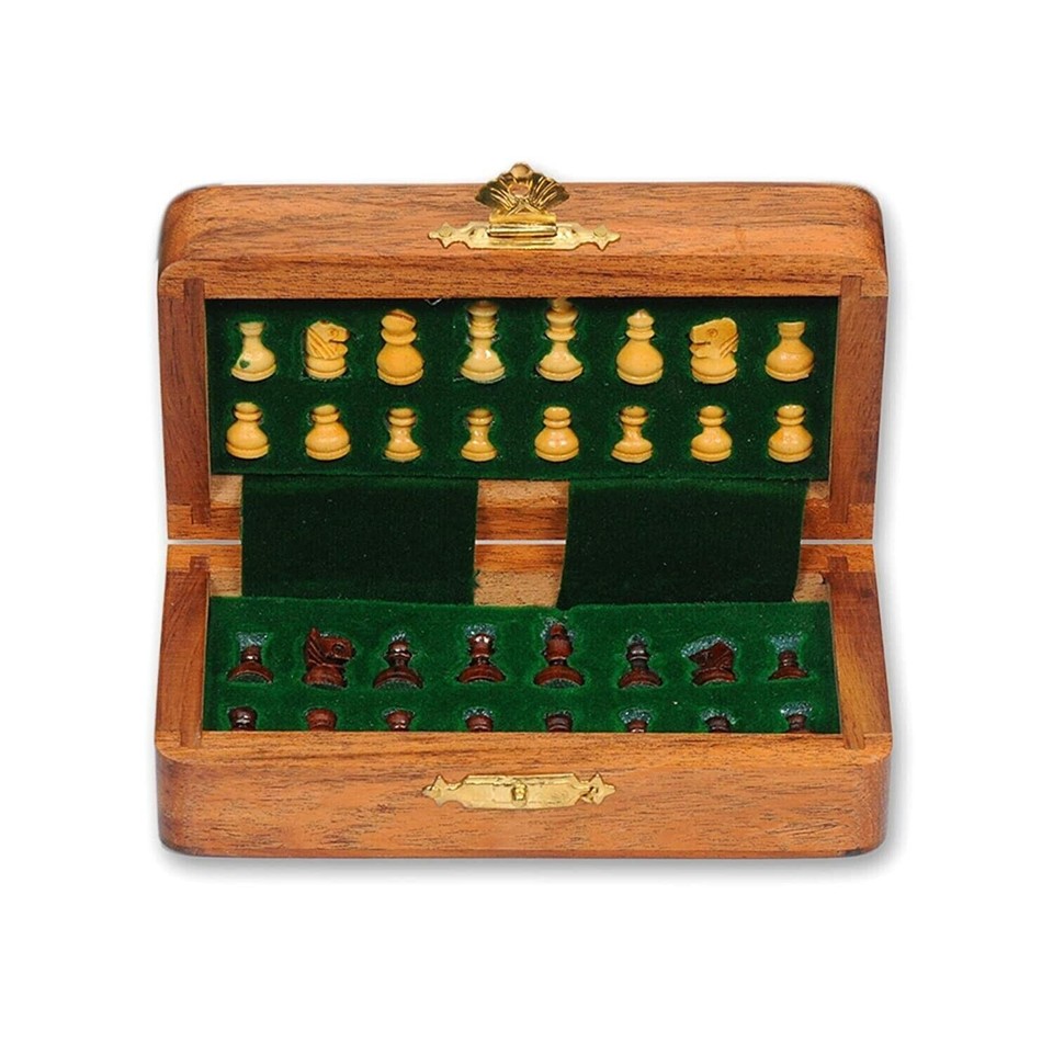 Mini Pocket Wooden Folding Travel Chess Set with Magnetic Board & chess ...
