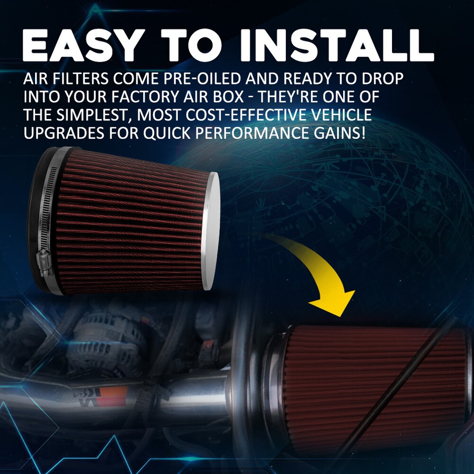 6inch 152mm Red High Flow Inlet Cold Air Intake Cone Replacement Dry ...