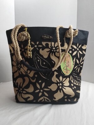 Avani Bags Sun N Sand Earth Inspired Jute Black & Beige Floral Design ...