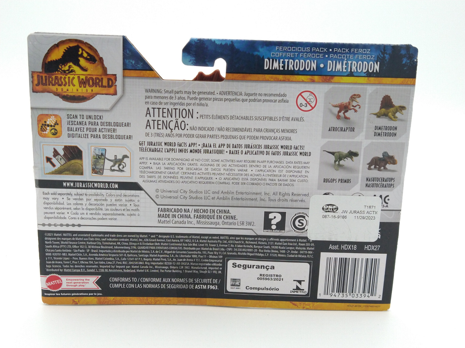 Jurassic World Dominion Ferocious Pack DIMETRODON Dinosaur Mattel NEW