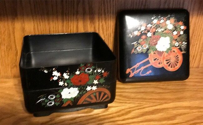 Vintage Japan Black Lacquer Two Chamber Box Jewelry | eBay