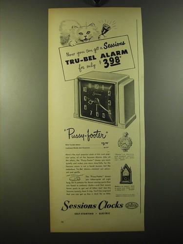 1950 Sessions pussy-Footer Alarm Clock Advertisement | eBay