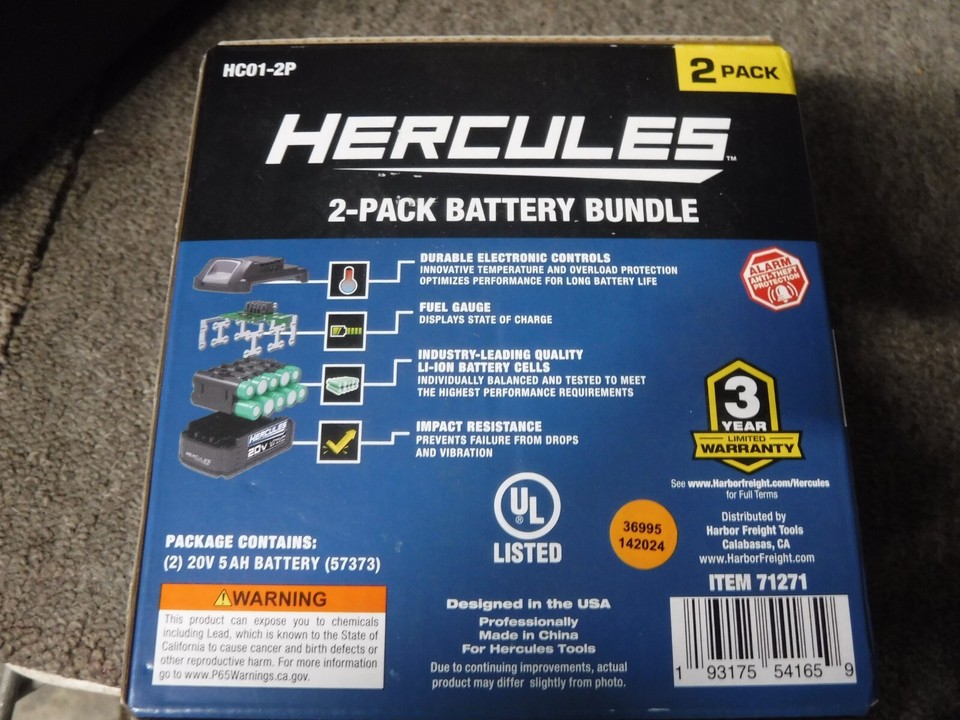 *NEW* Hercules 20V 5 Ah Lithium-Ion Battery Bundle, 2-Pack, 71271, HC01 ...